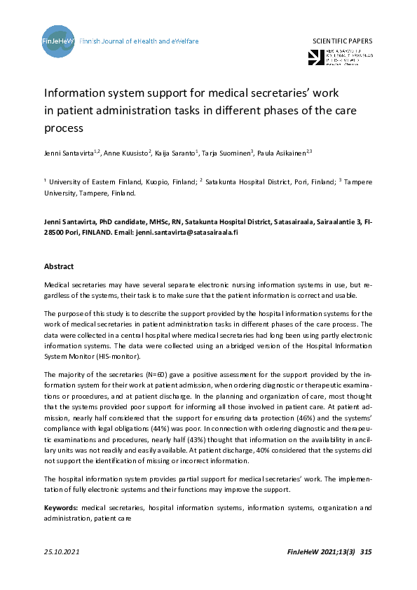 (PDF) Information system support for medical secretaries’ work in ...