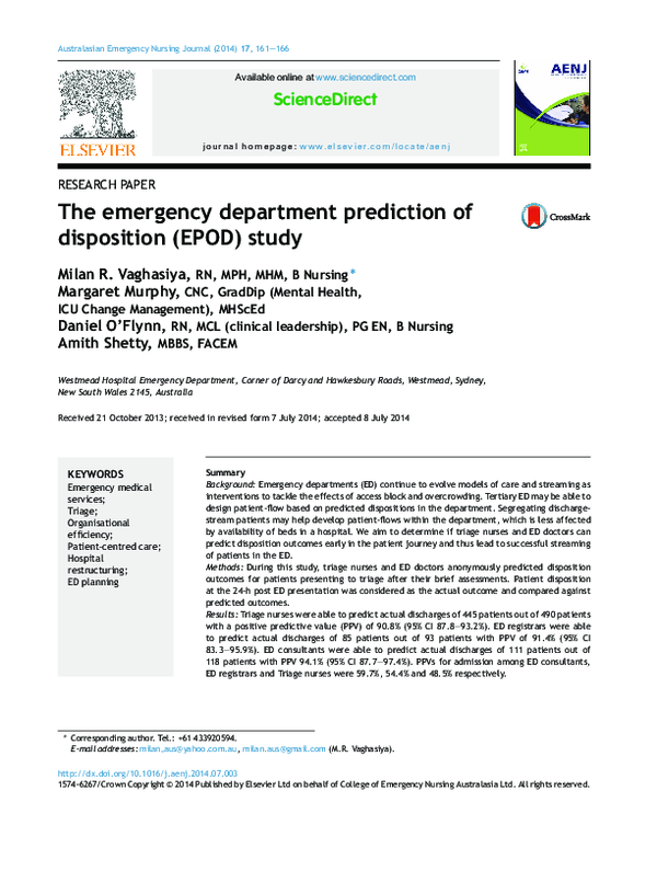 (PDF) The emergency department prediction of disposition (EPOD) study