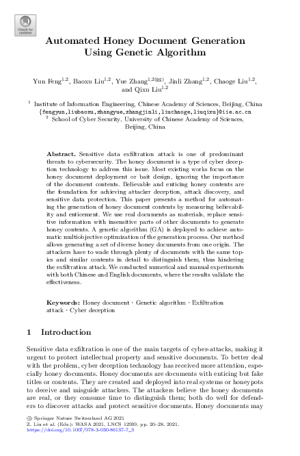 (PDF) Automated Honey Document Generation Using Genetic Algorithm