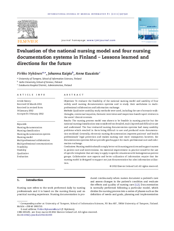 (PDF) Evaluation of the national nursing model and four nursing ...