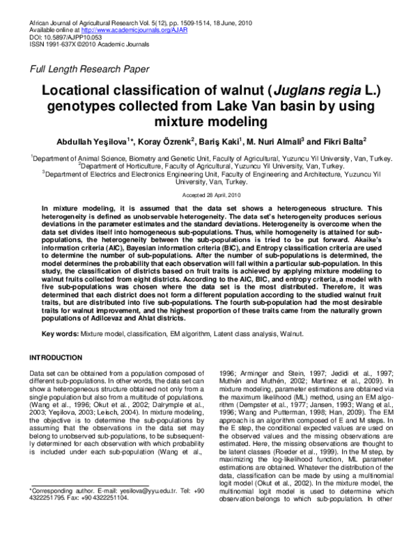 (PDF) Walnut Genotype Classification via Mixture Modeling