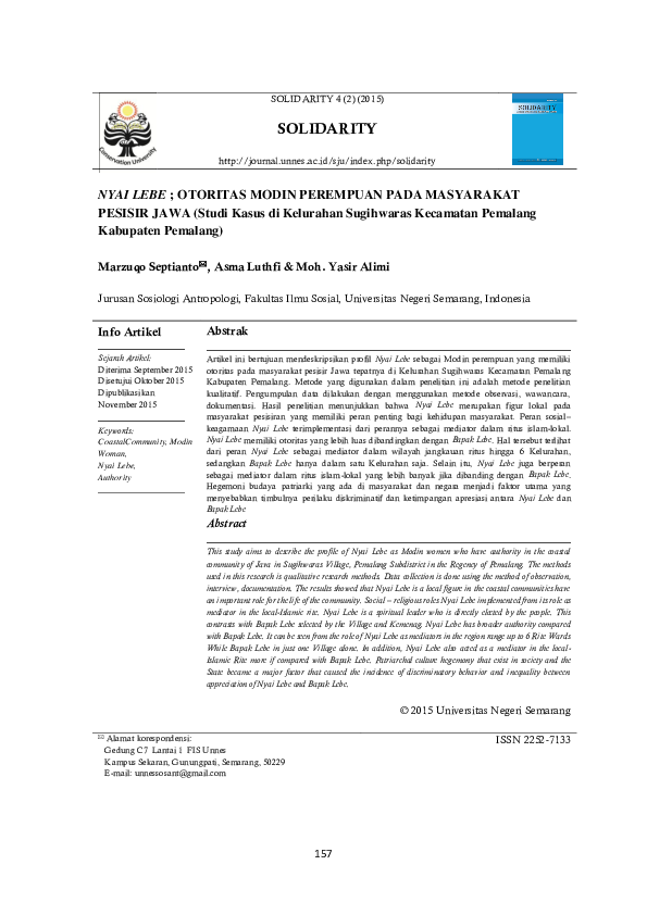 (PDF) Artikel ini bertujuan mendeskripsikan profil Nyai Lebe sebagai Modin perempuan yang ...