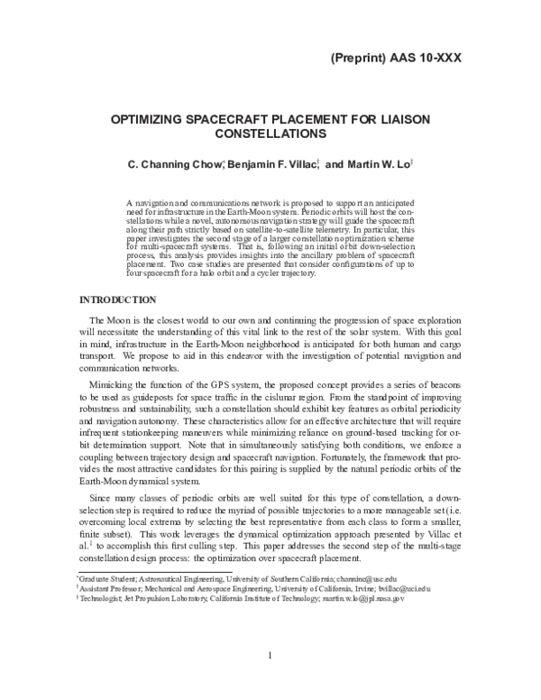 (PDF) ( Preprint ) AAS 10-XXX OPTIMIZING SPACECRAFT PLACEMENT FOR LIAISON CONSTELLATIONS C