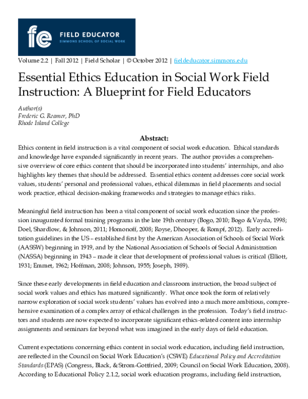 (PDF) Essential Ethics Education in Social Work Field Instruction