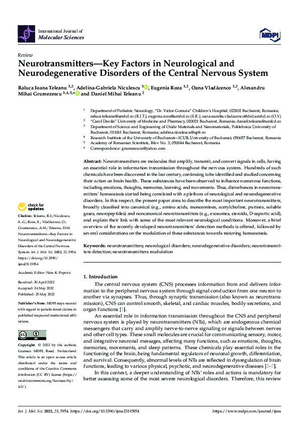 (PDF) Neurotransmitters—Key Factors in Neurological and ...