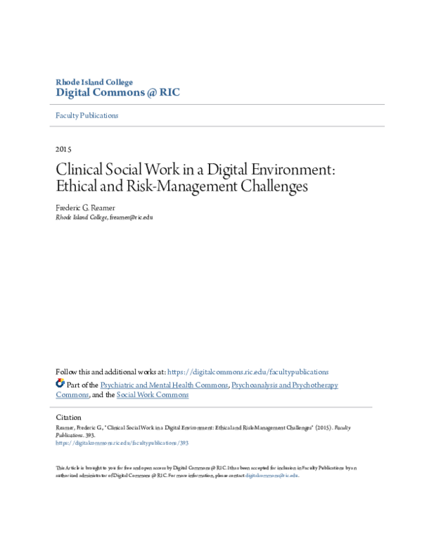 (PDF) Clinical Social Work in a Digital Environment: Ethical and Risk ...