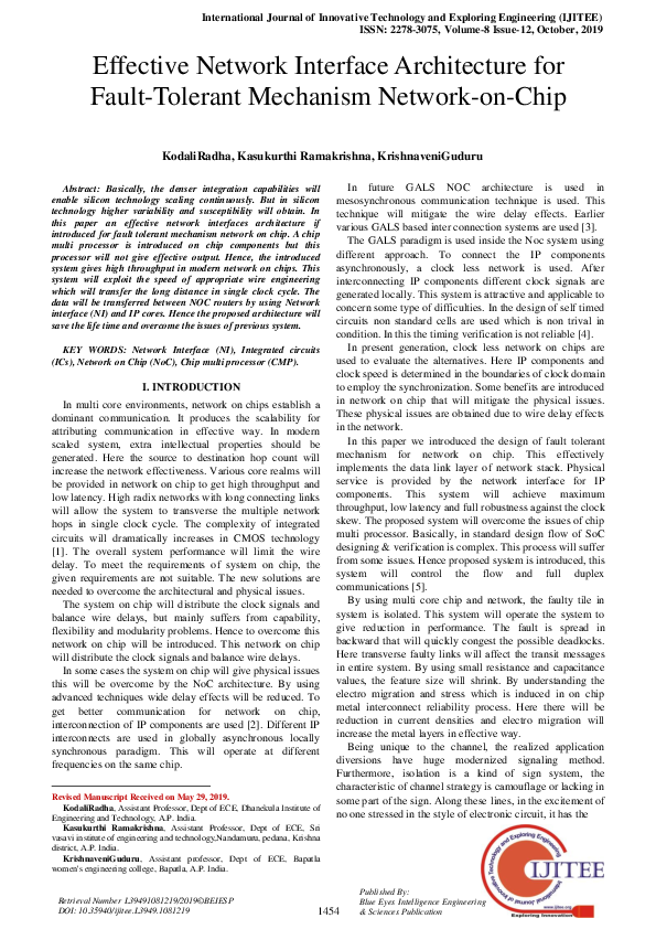 (PDF) Effective Network Interface Architecture for Fault-Tolerant Mechanism Network-on-Chip