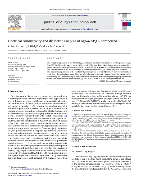 (PDF) Electrical conductivity and dielectric analysis of AgNaZnP2O7 compound