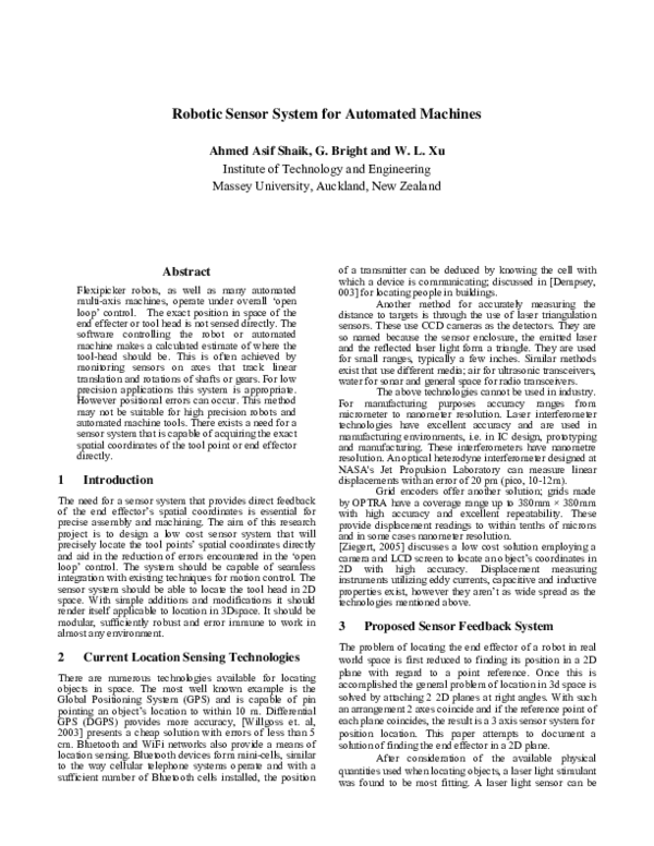 Pdf Robotic Sensor System For Automated Machines