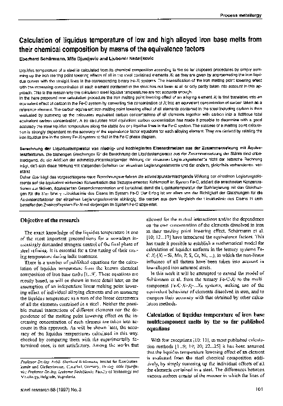 (PDF) Calculation of liquidus temperature of low and high alloyed iron ...
