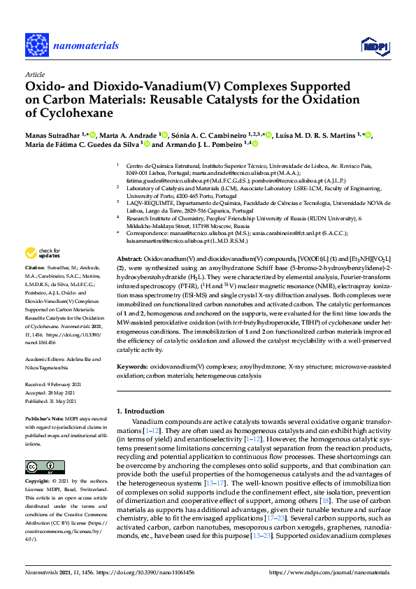 (PDF) Oxido- and Dioxido-Vanadium(V) Complexes Supported on Carbon ...