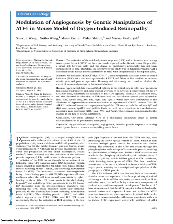 (PDF) Modulation of Angiogenesis by Genetic Manipulation of ATF4 in ...