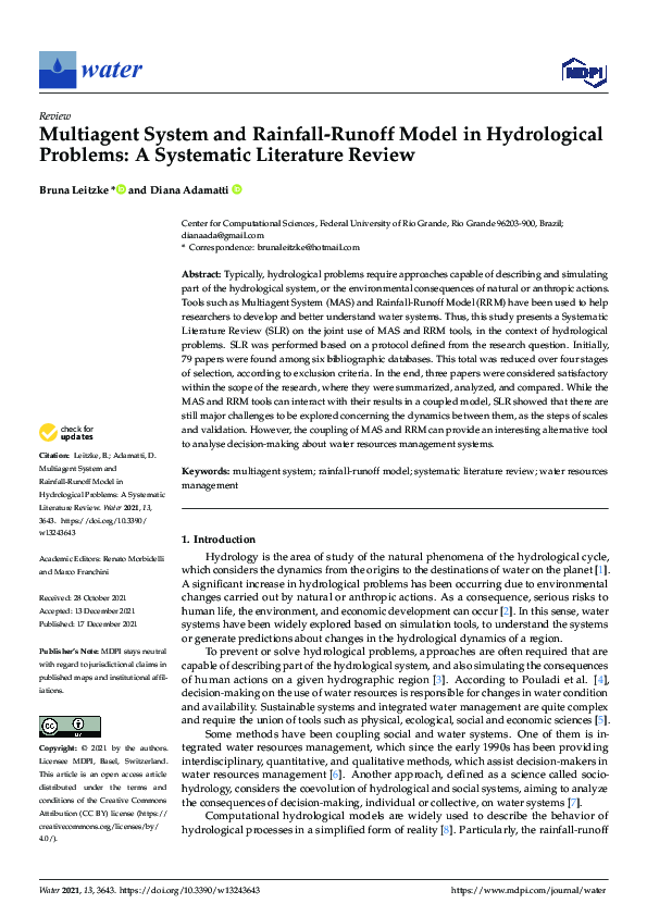 (PDF) Multiagent System and Rainfall-Runoff Model in Hydrological Problems: A Systematic ...