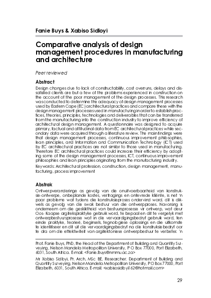 (PDF) Comparative analysis of design management procedures in manufacturing and architecture ...