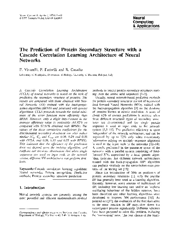 Pdf The Prediction Of Protein Secondary Structure With A Cascade Correlation Learning 