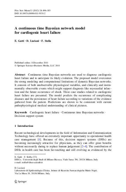 (PDF) A continuous time Bayesian network model for cardiogenic heart failure