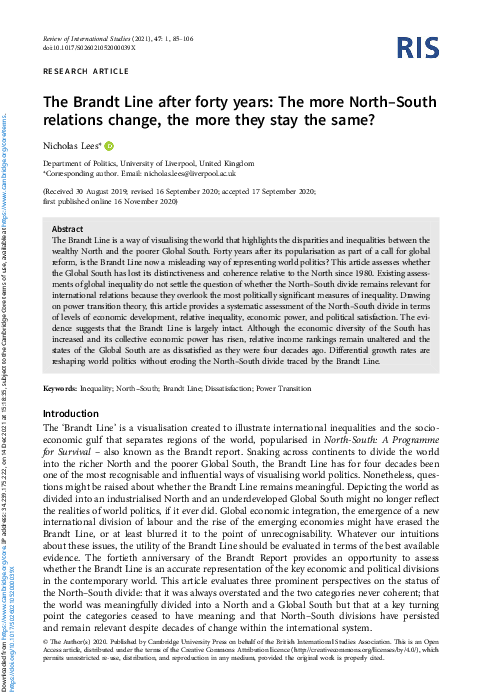 (PDF) The Brandt Line after forty years: The more North–South relations ...