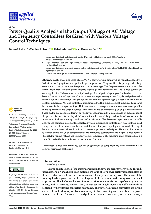 (PDF) Power Quality Analysis of the Output Voltage of AC Voltage and Frequency Controllers ...