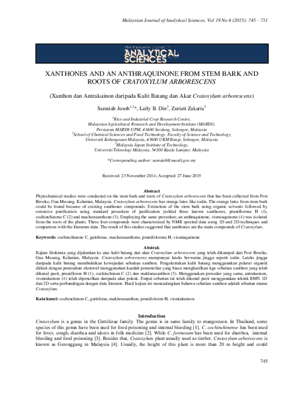 (PDF) Xanthon dan Antrakuinon daripada Kulit Batang dan Akar Cratoxylum ...