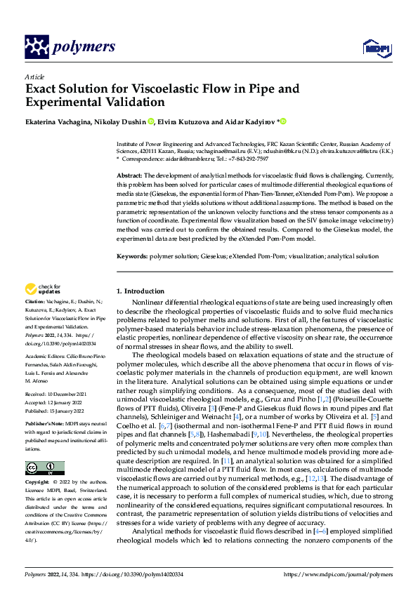 (PDF) Exact Solution for Viscoelastic Flow in Pipe and Experimental Validation