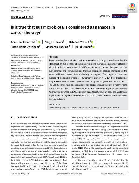 (PDF) Is it true that gut microbiota is considered as panacea in cancer ...