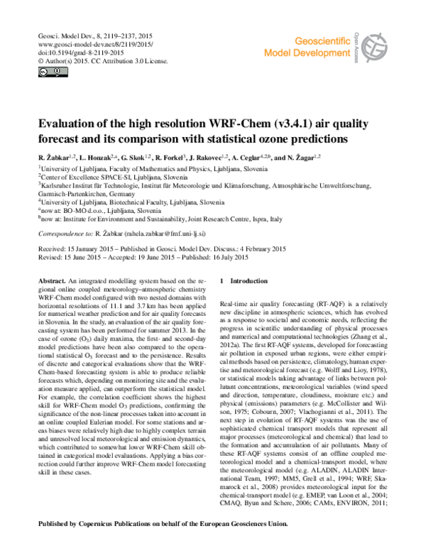 (PDF) Evaluation of the high resolution WRF-Chem (v3.4.1) air quality forecast and its ...