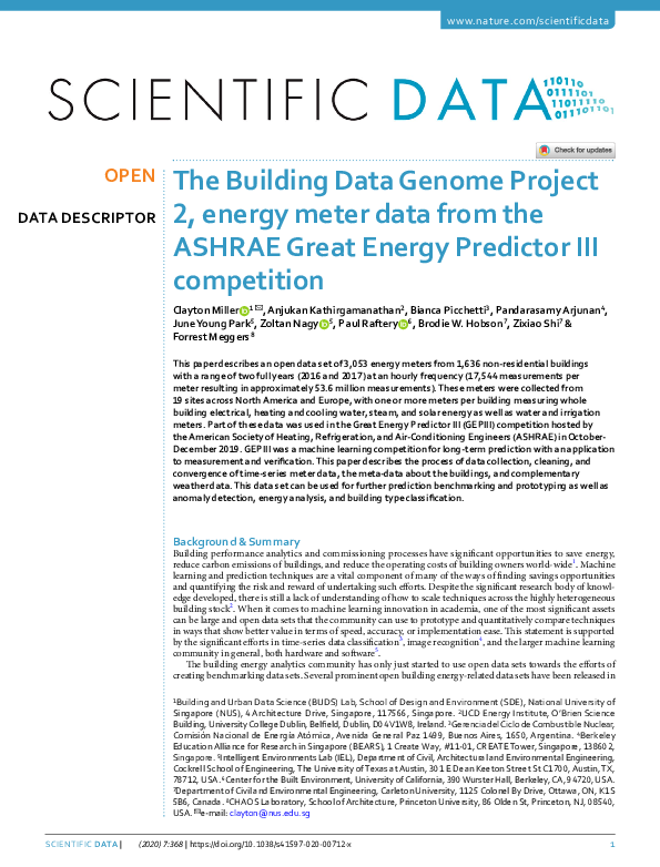(PDF) The Building Data Genome Project 2, energy meter data from the ...