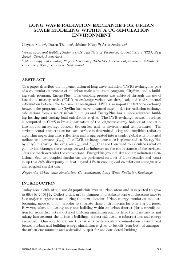 (PDF) Long wave radiation exchange for urban scale modelling within a ...