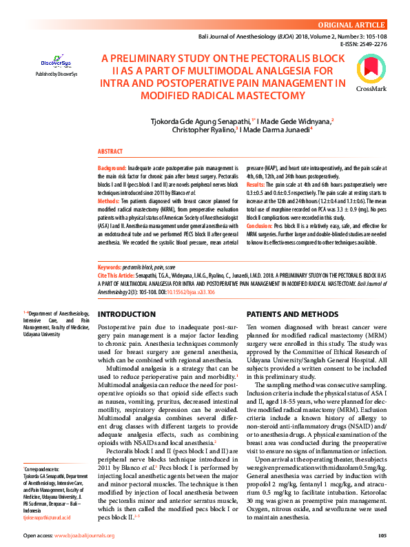 (PDF) A Preliminary Study on the Pectoralis Block II as a Part of ...