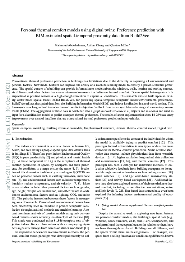 (PDF) Personal thermal comfort models using digital twins: Preference prediction with BIM ...
