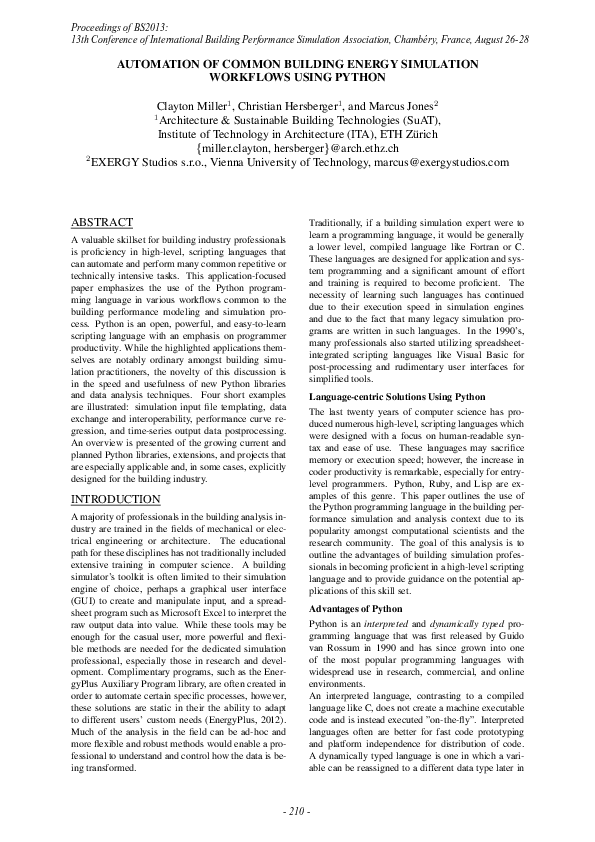 (PDF) Automation of common building energy simulation workflows using Python