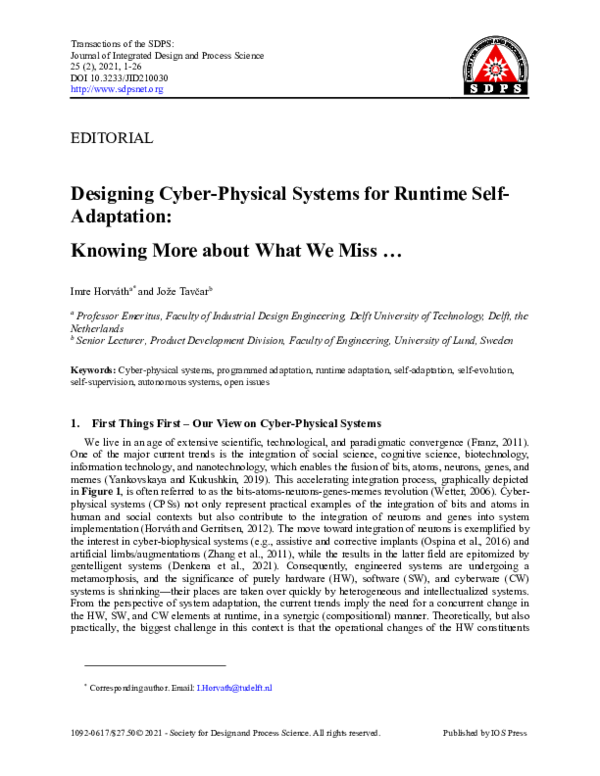 (PDF) Designing Cyber-Physical Systems for Runtime Self-Adaptation: Knowing More about What We Miss