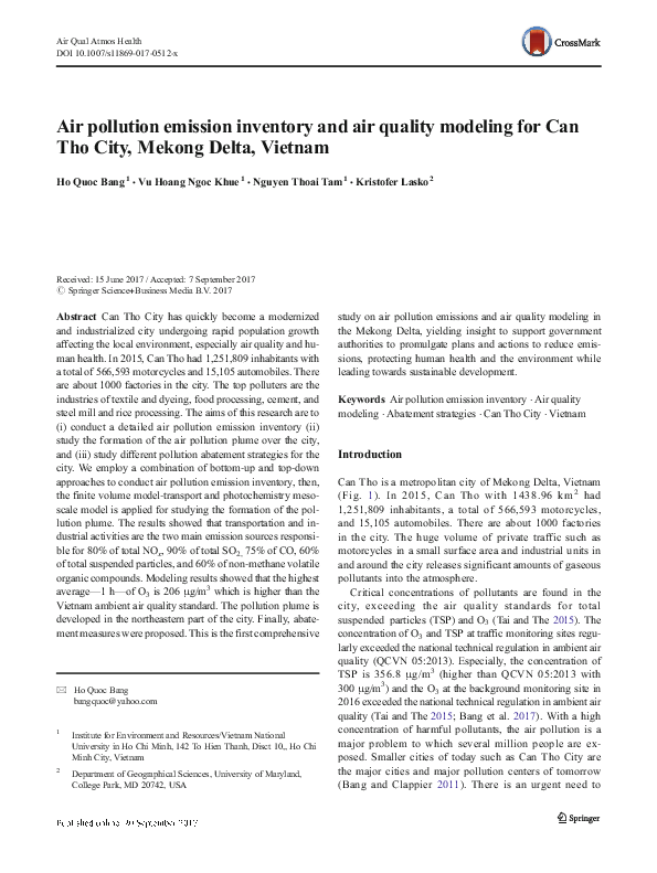 (PDF) Air pollution emission inventory and air quality modeling for Can ...