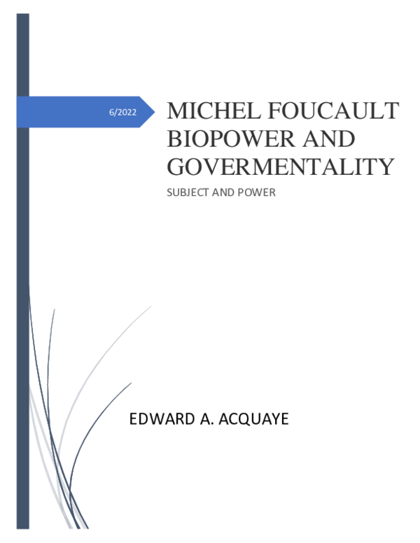 (PDF) MICHEL FOUCAULT ON BIOPOWER AND SUBJECTIVITY SUBJECT AND POWER