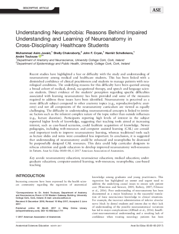 (PDF) Understanding neurophobia: Reasons behind impaired understanding ...