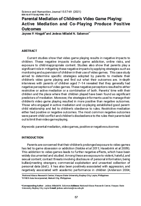 (PDF) Parental Mediation of Children's Video Game Playing: Active ...