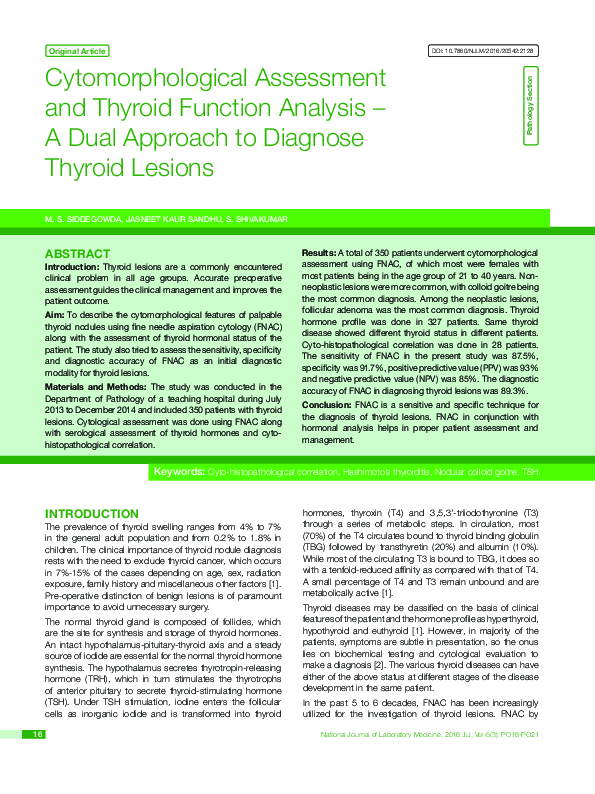 (PDF) Cytomorphological Assessment and Thyroid Function Analysis – A ...