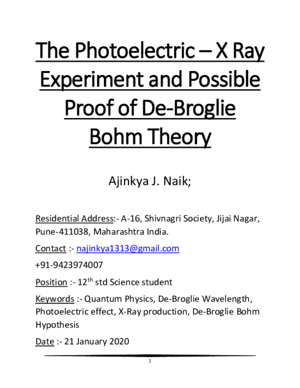 (PDF) The Photoelectric X-Ray Experiment and Possible Proof of De ...