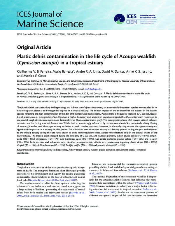 (PDF) Plastic debris contamination in the life cycle of Acoupa weakfish ...