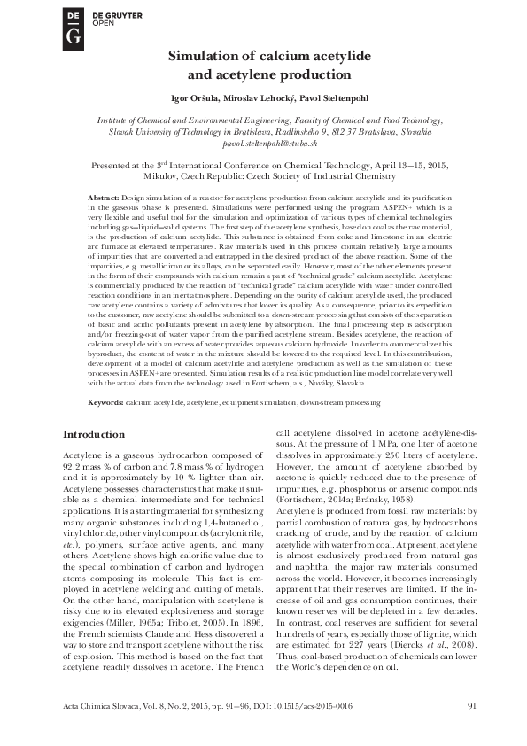 (PDF) Simulation of calcium acetylide and acetylene production