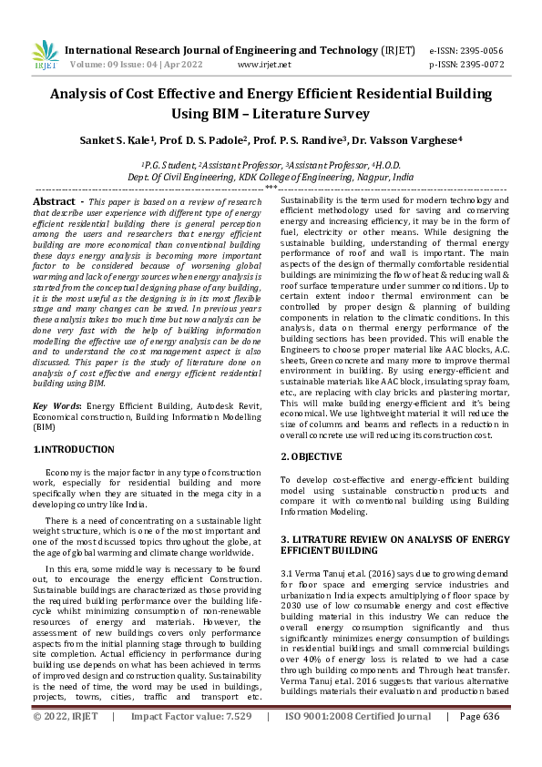 (PDF) Analysis of Cost Effective and Energy Efficient Residential Building Using BIM -Literature ...