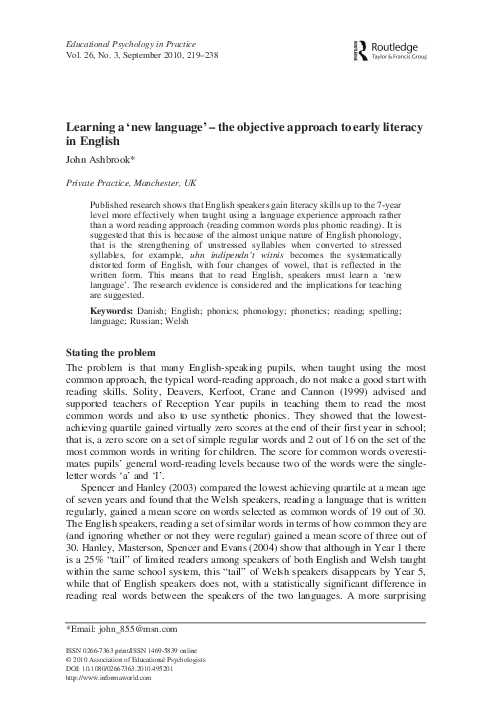 (PDF) Learning a ‘new language’ – the objective approach to early ...