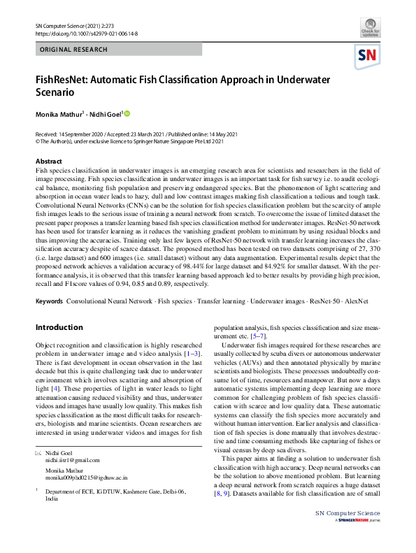 (PDF) FishResNet: Automatic Fish Classification Approach in Underwater ...