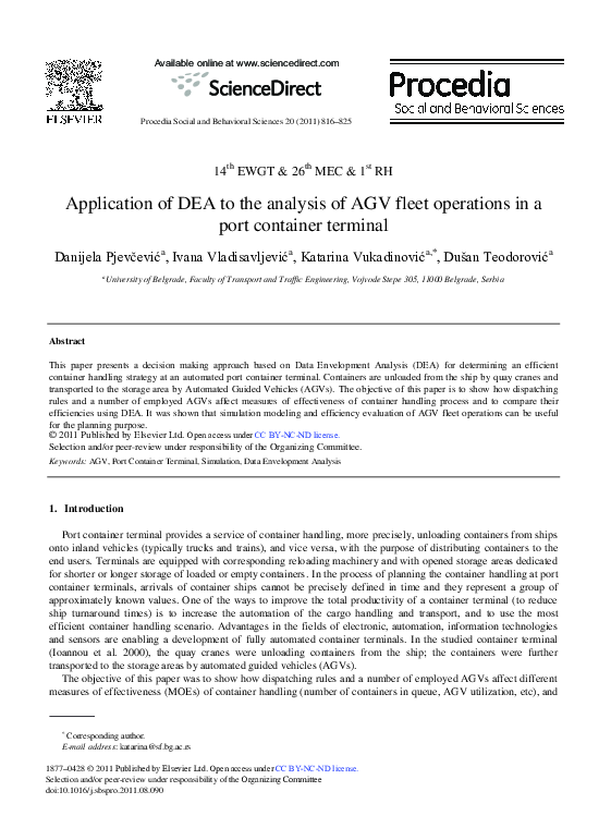 (PDF) Application of DEA to the analysis of AGV fleet operations in a port container terminal