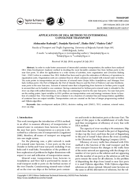(PDF) Application of Dea Method to Intermodal Container Transport