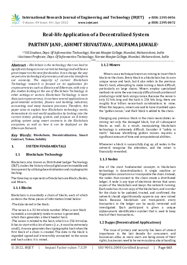 (PDF) Real-life Application of a Decentralized System