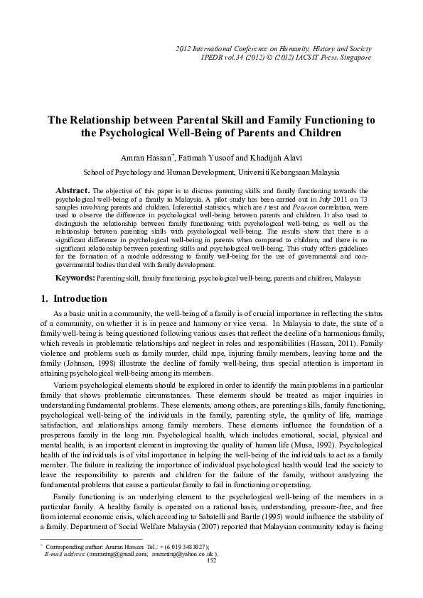 Pdf The Relationship Between Parental Skill And Family Functioning To