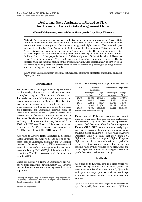 (PDF) Designing Gate Assignment Model to Find the Optimum Airport Gate Assignment Order | Gede ...