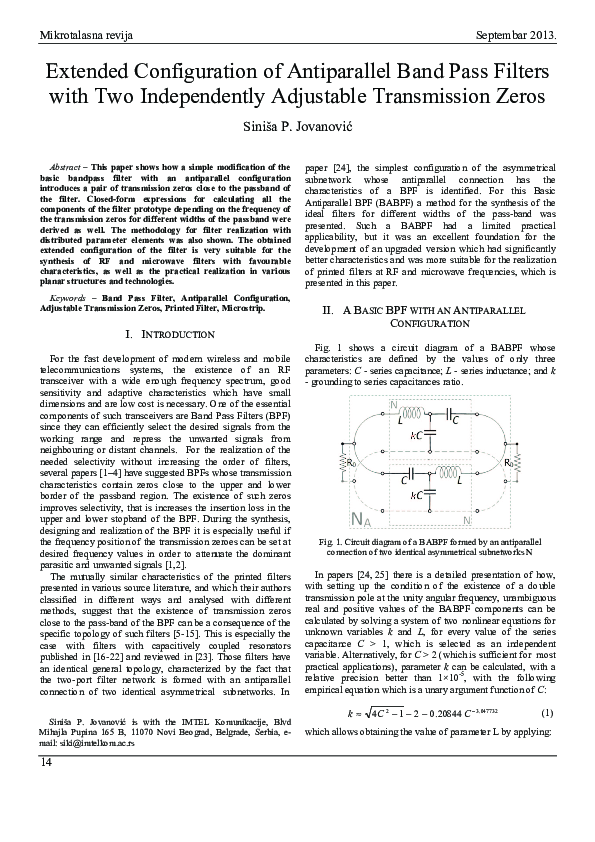 (PDF) Extended configuration of antiparallel band pass filters with two independently adjustable ...