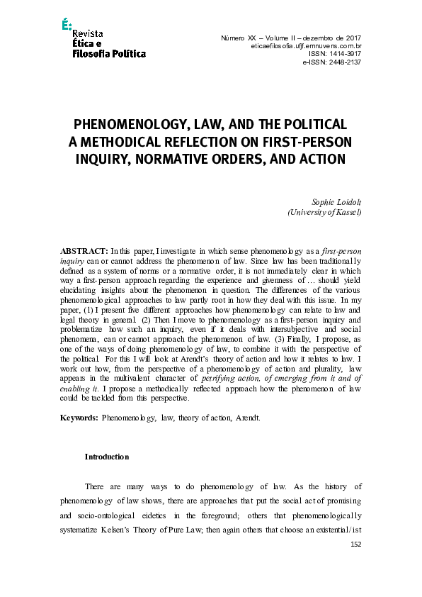(PDF) Phenomenology, Law, and the Political a Methodical Reflection on ...